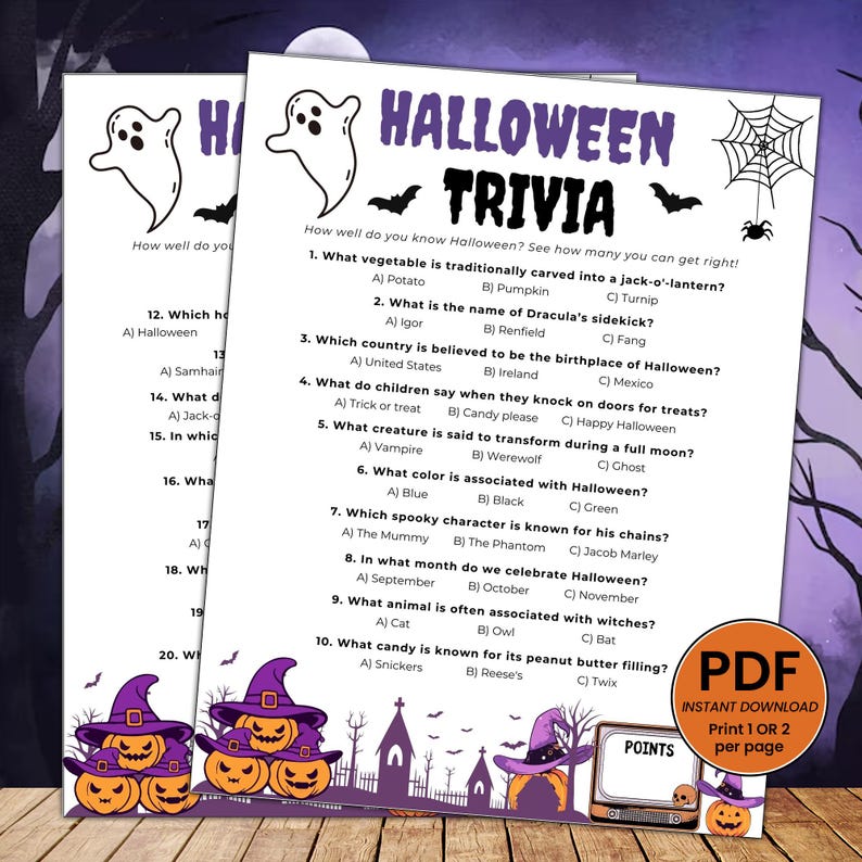 Halloween Trivia | Printable Halloween Trivia Activity Game | Holiday ...