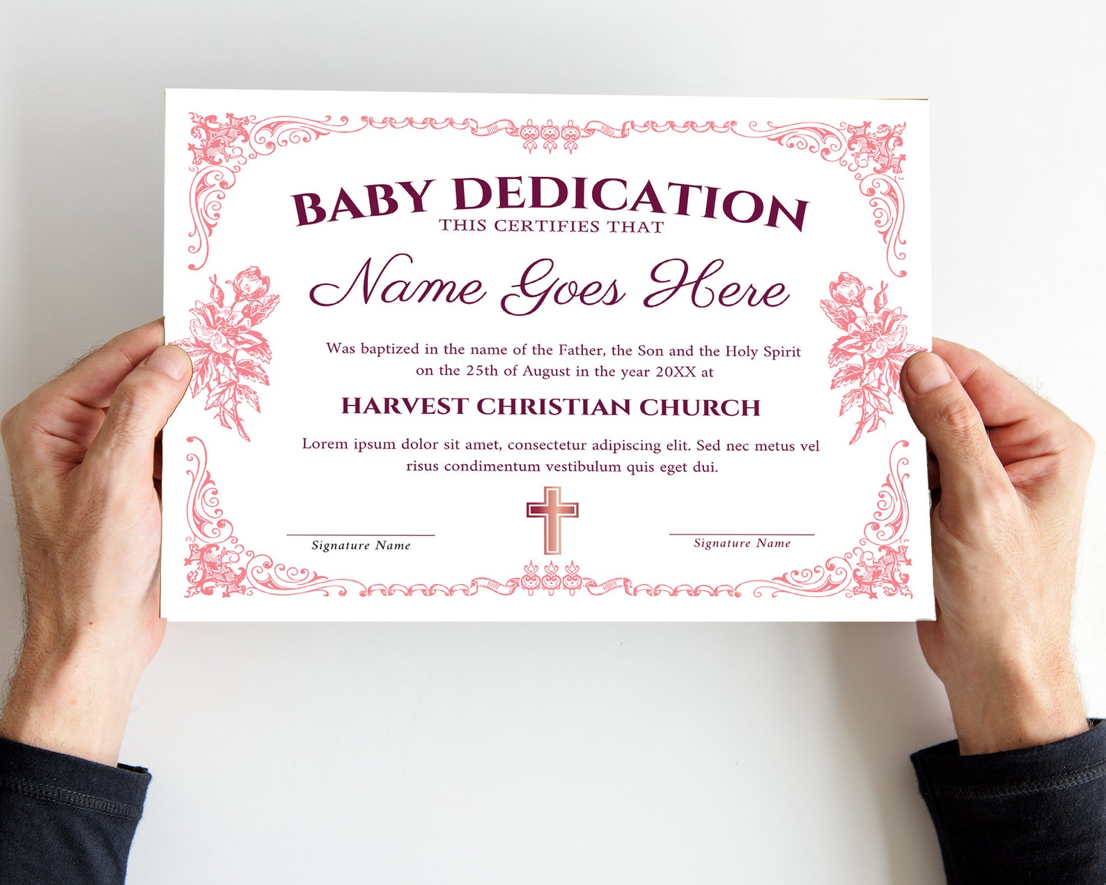 Baby Dedication Certificate Template, Child Dedication Certificate Pink ...
