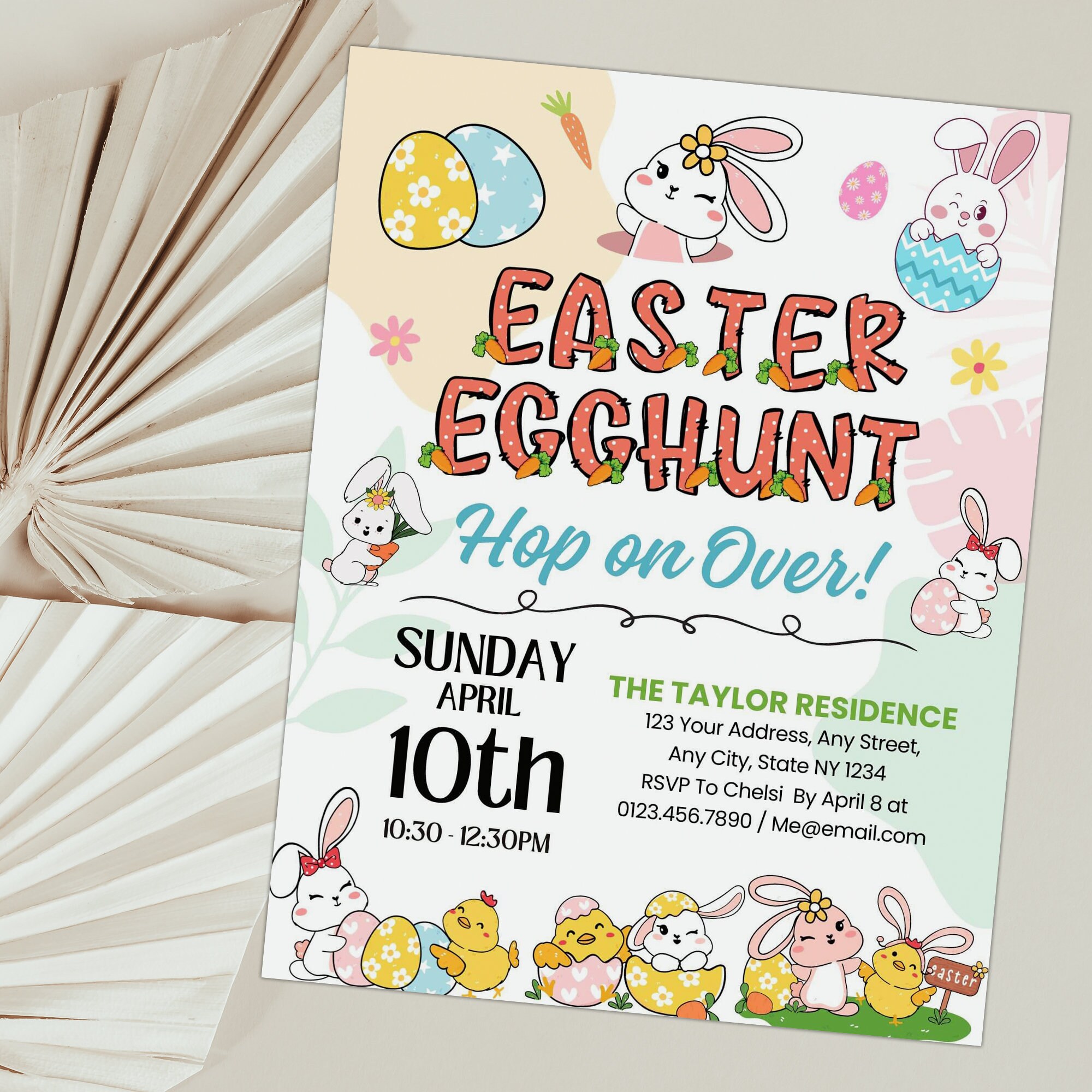 Editable Easter Egg Hunt Invitation Template Hop on Over Easter Bunny ...