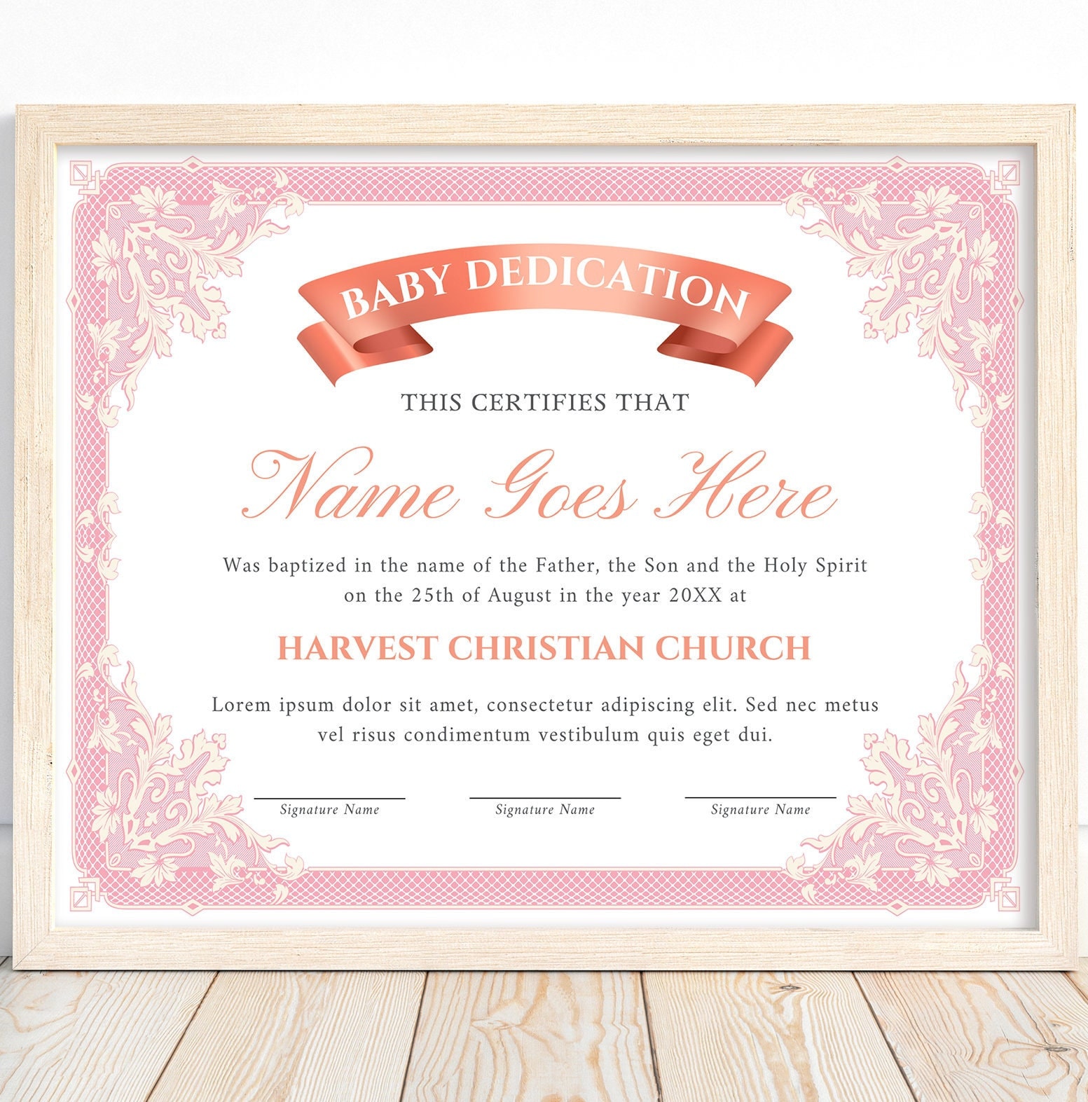 Baby Dedication Certificate Template Girl, Editable Baptism Gift ...