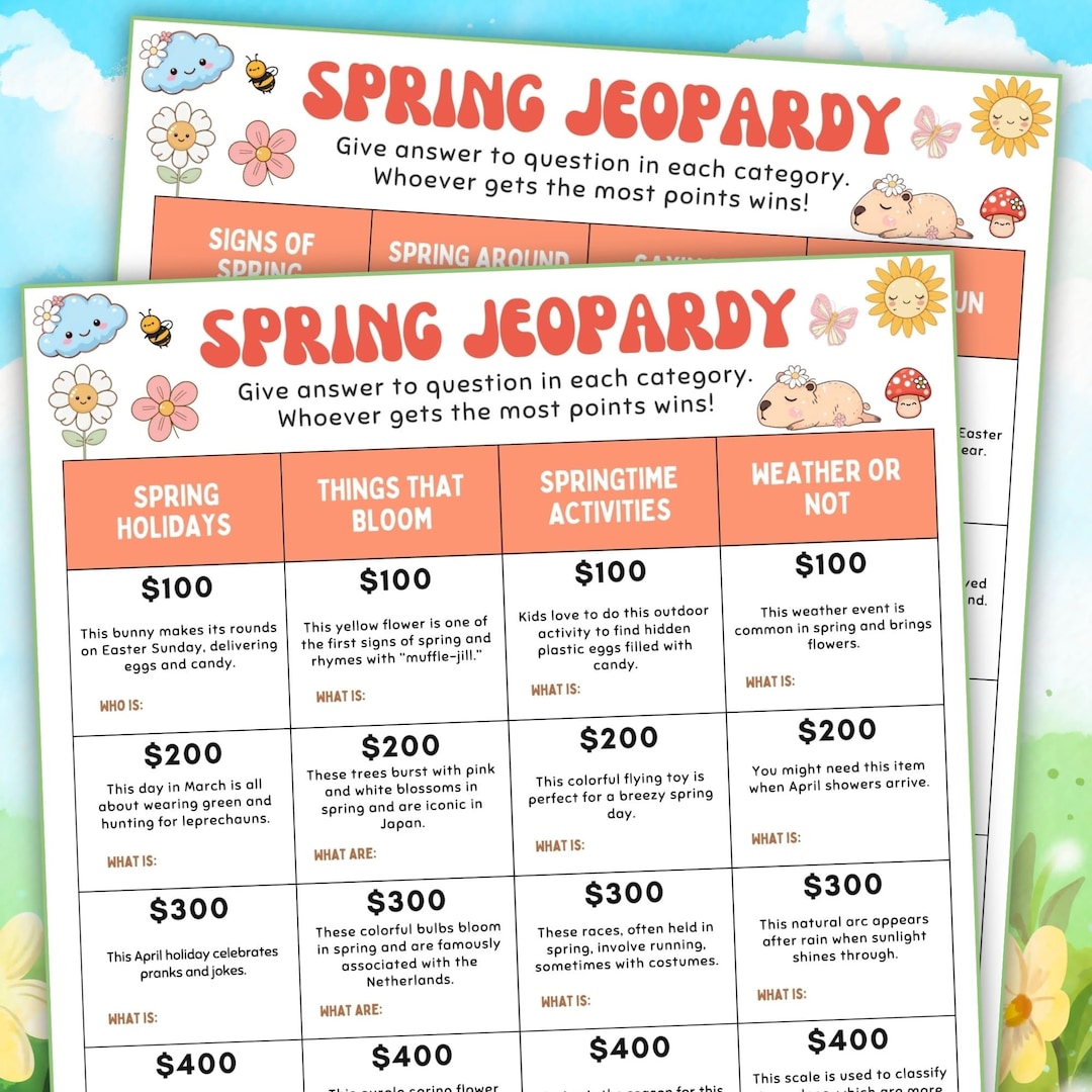 Spring Games Jeopardy, Printable Spring Trivia Game , Springtime ...