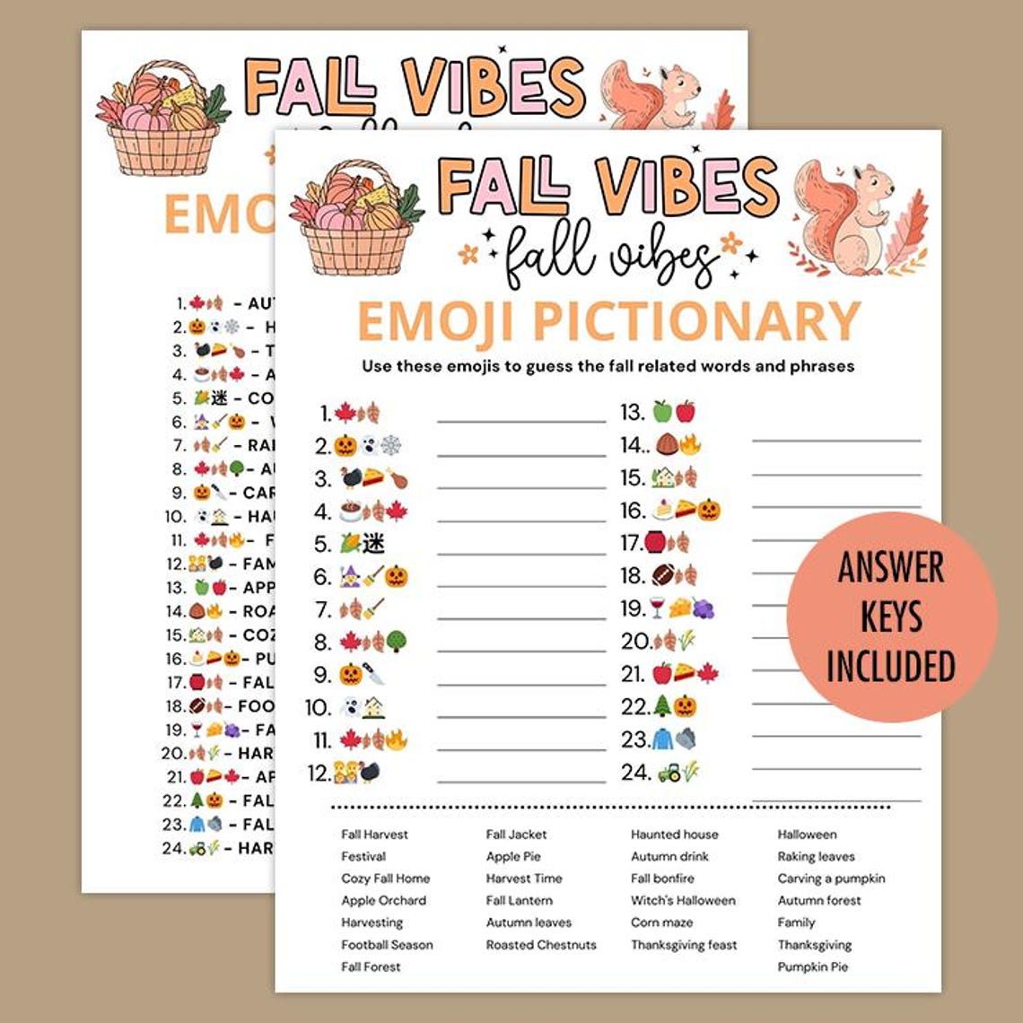 Fall Emoji Pictionary Game: Printable Autumn Thanksgiving Activity ...