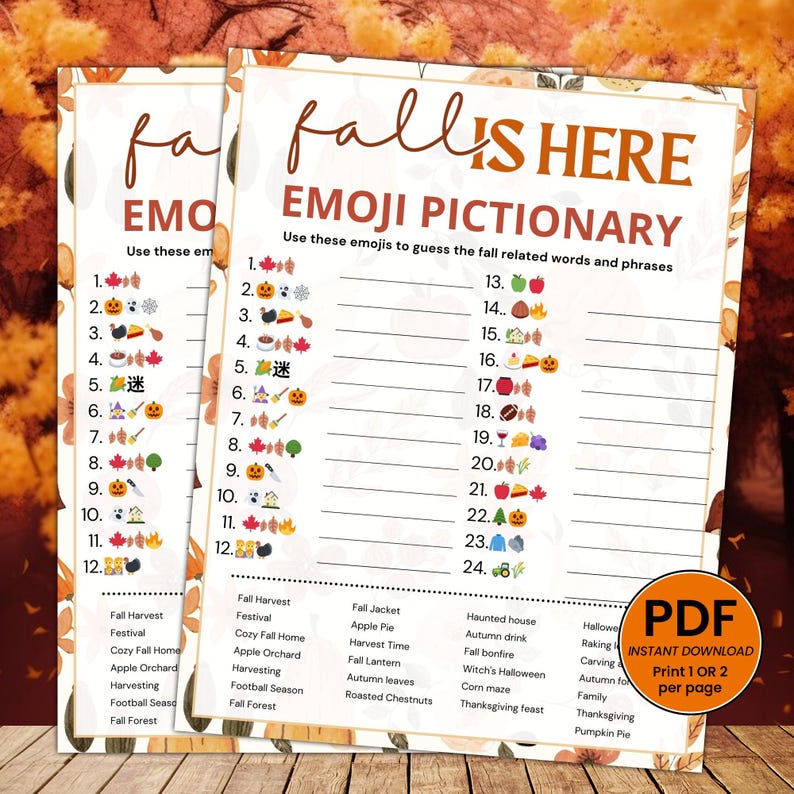 Fall Emoji Pictionary Game | Printable Autumn Games | Fall Time ...