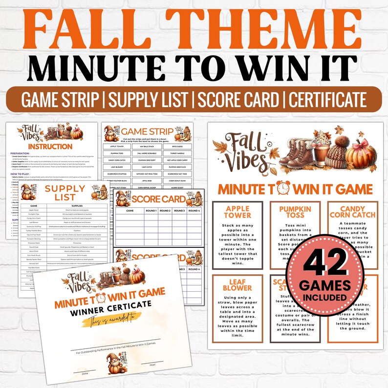 Fall Minute to Win It Games, Autumn Group Party Games for Kids, Teens ...