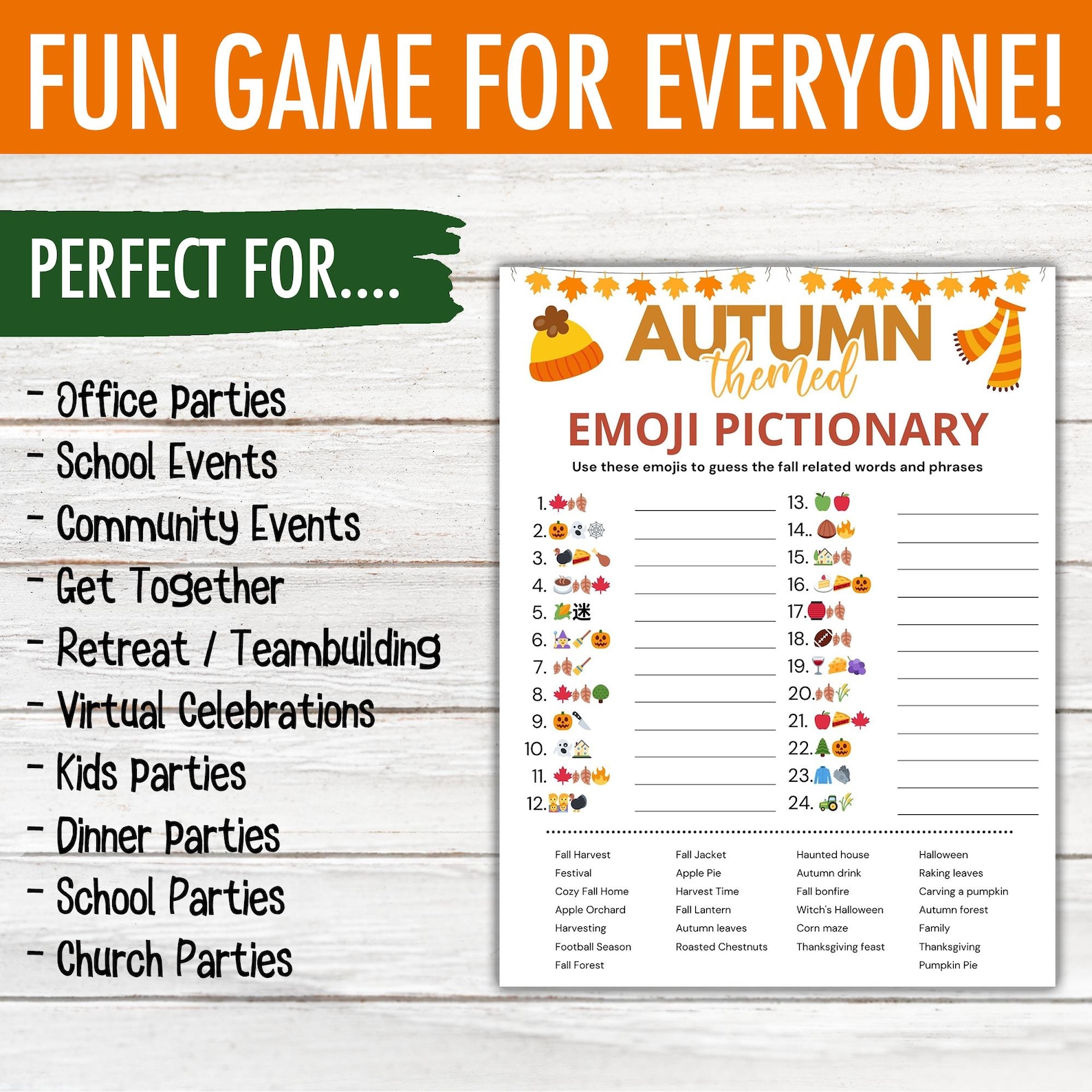 Fall Emoji Pictionary Game Printable Autumn Games Fall Time Activities ...