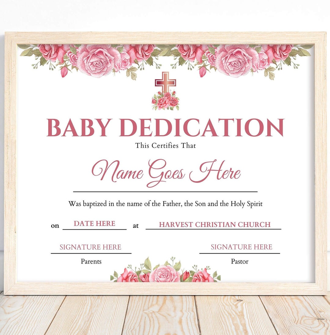 Baby Dedication Certificate Template, Child Dedication, Editable ...