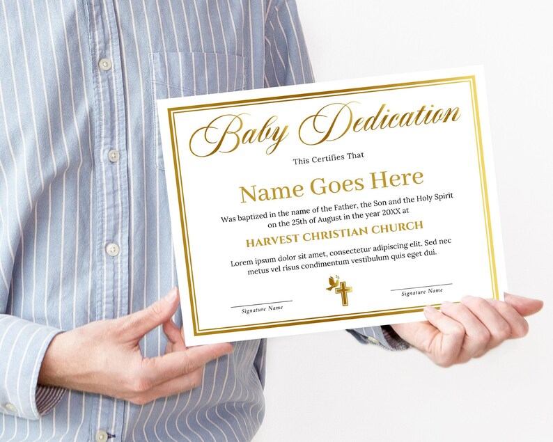 Customizable Baby Dedication Certificate Template - Printable Baptism ...