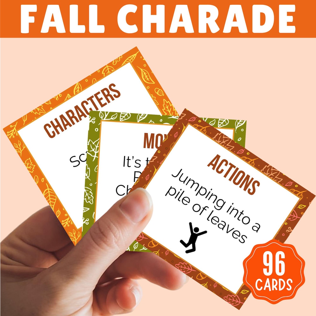 Fall Charade Party Game, Autumn Action Charades, Group Games, Family ...
