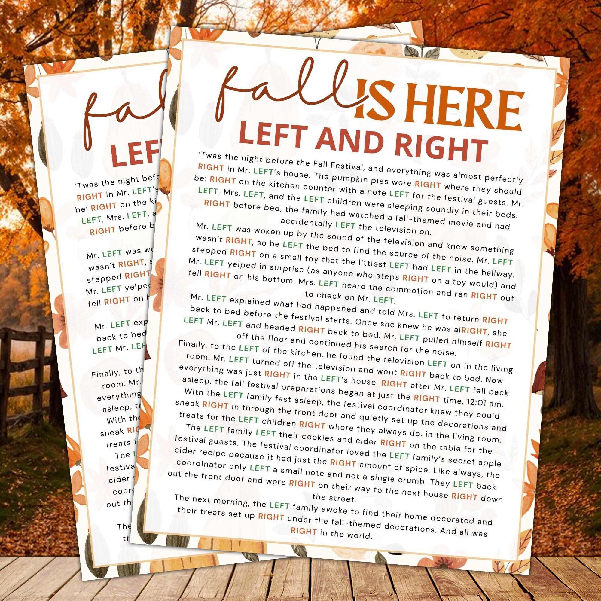 Fall Left Right Story Game, Autumn Party (digital Download) - Etsy