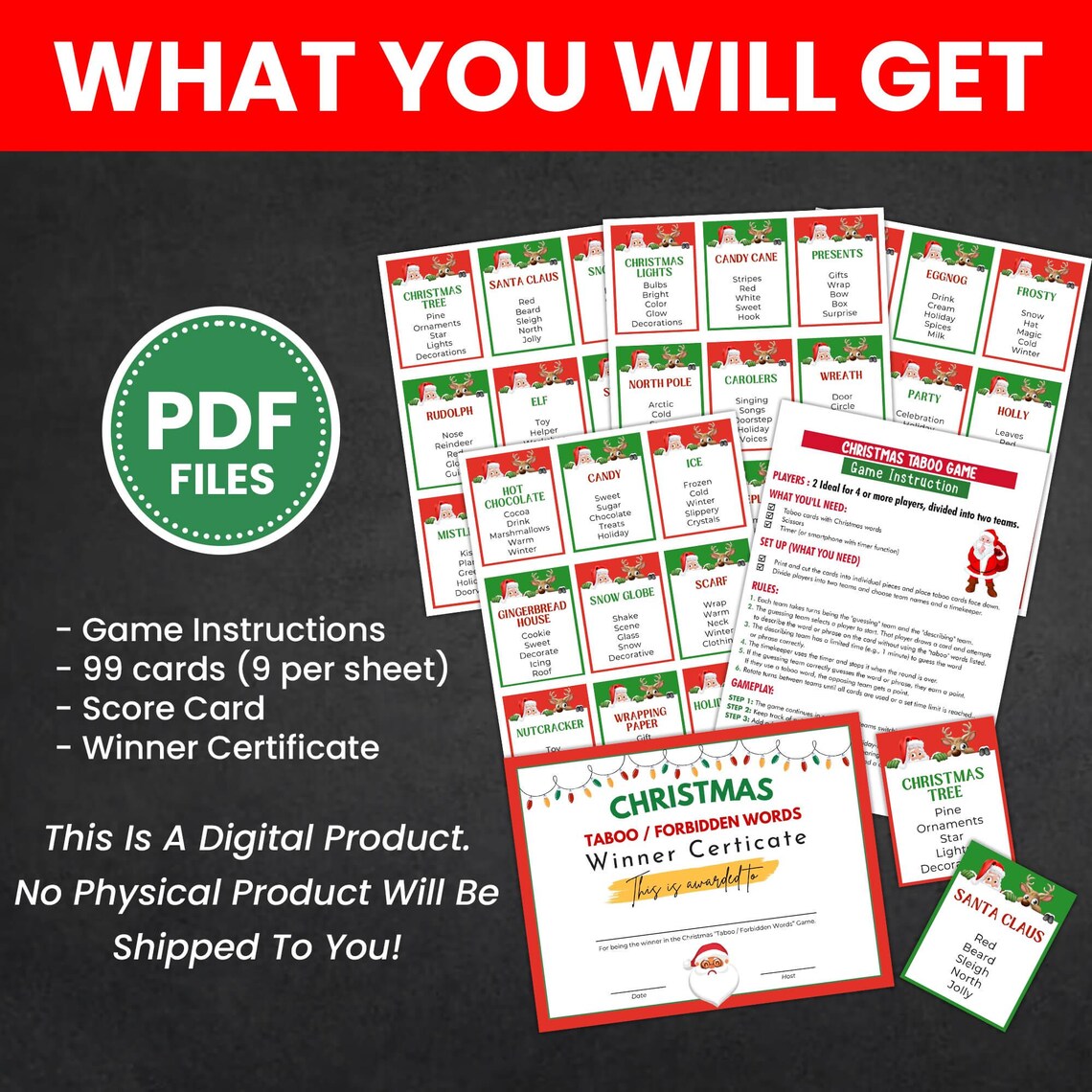 Christmas Taboo Game Christmas Party Game Don't Say Forbidden Words ...