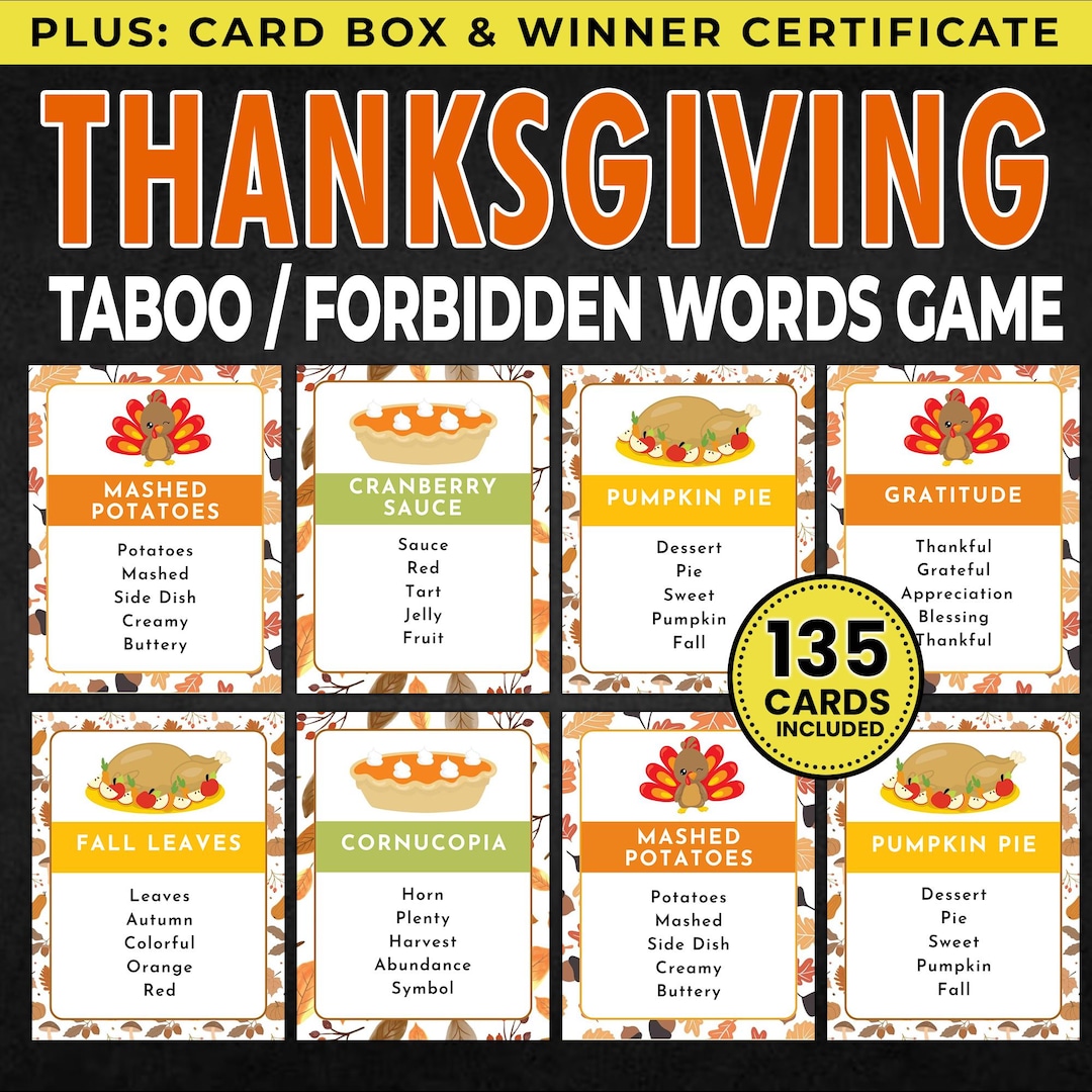 Thanksgiving Forbidden Words | Printable Thanksgiving Game ...
