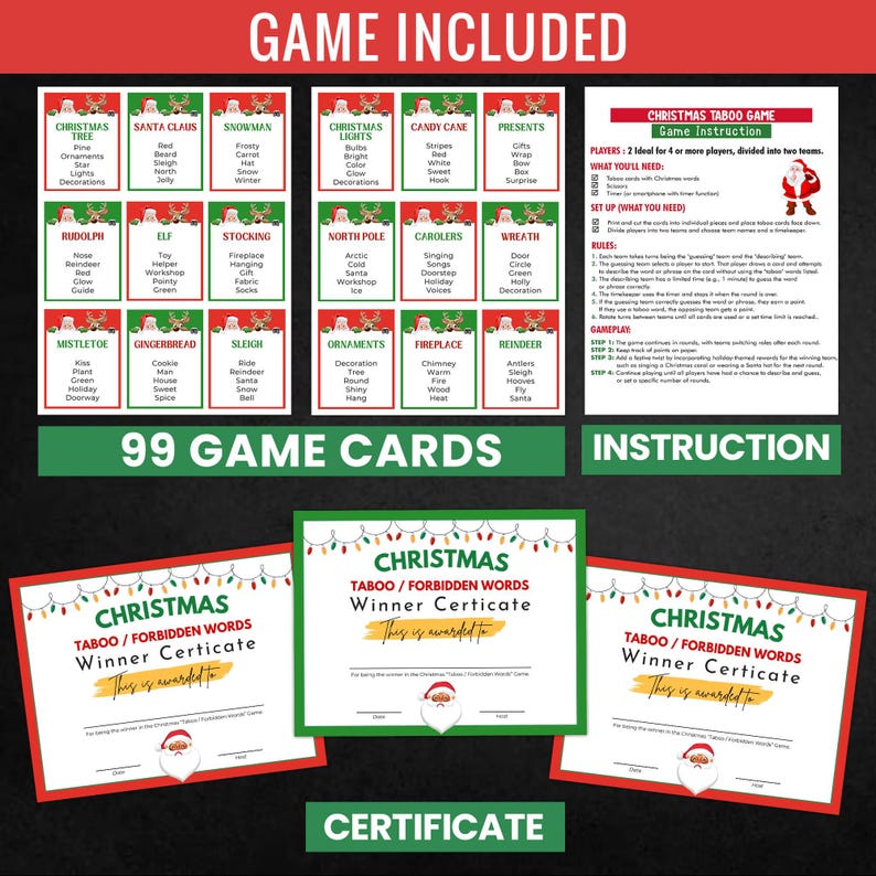 Christmas Taboo Game | Christmas Party Game | Don't Say | Forbidden ...