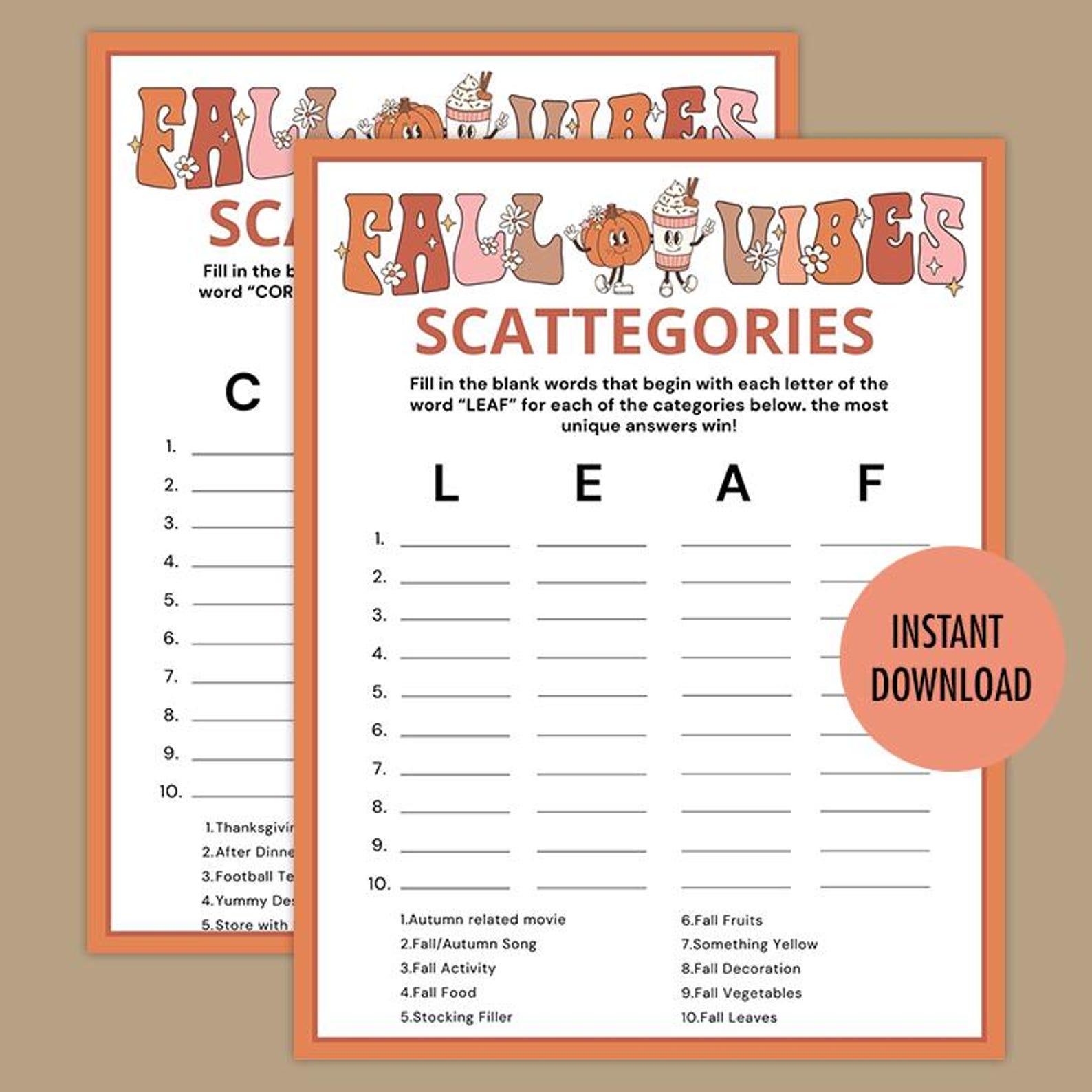 Scattergories Fall Printable Game, Autumn Games Printable, Fall Games ...