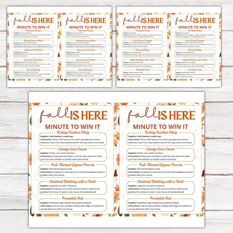Fall Minute to Win It Games, Thanksgiving Autumn Party (printable) - Etsy