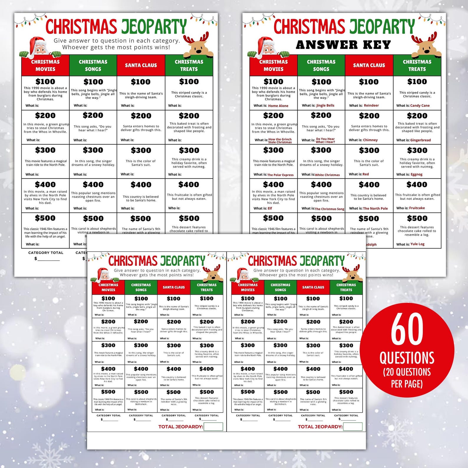 Christmas Jeopardy Game, Holiday Trivia (printable PDF) - Etsy