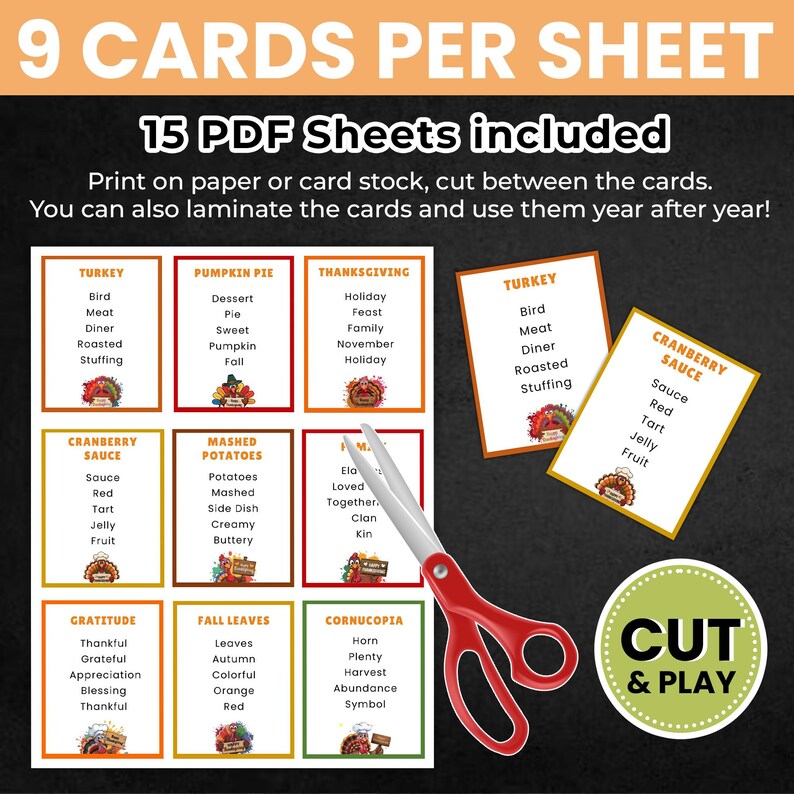 Thanksgiving Taboo Game Cards, Party Game, Printable Thanksgiving ...