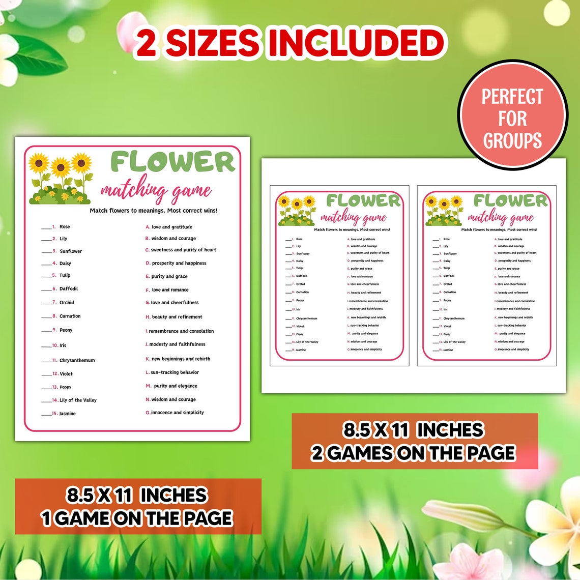 Spring Flower Matching Printable Game | Fun Spring Party Games | Spring ...