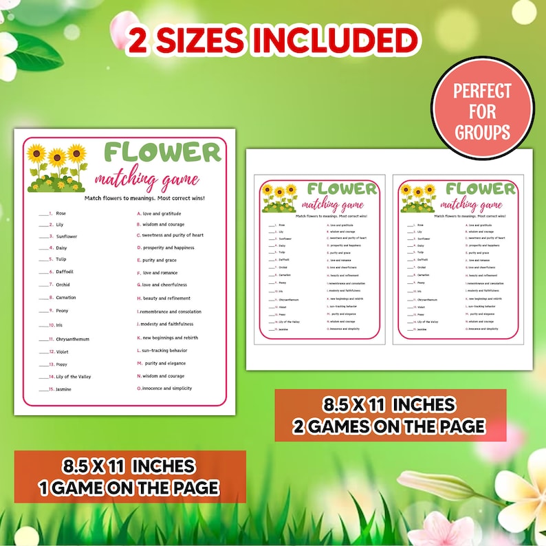Spring Flower Matching Printable Game | Fun Spring Party Games | Spring ...