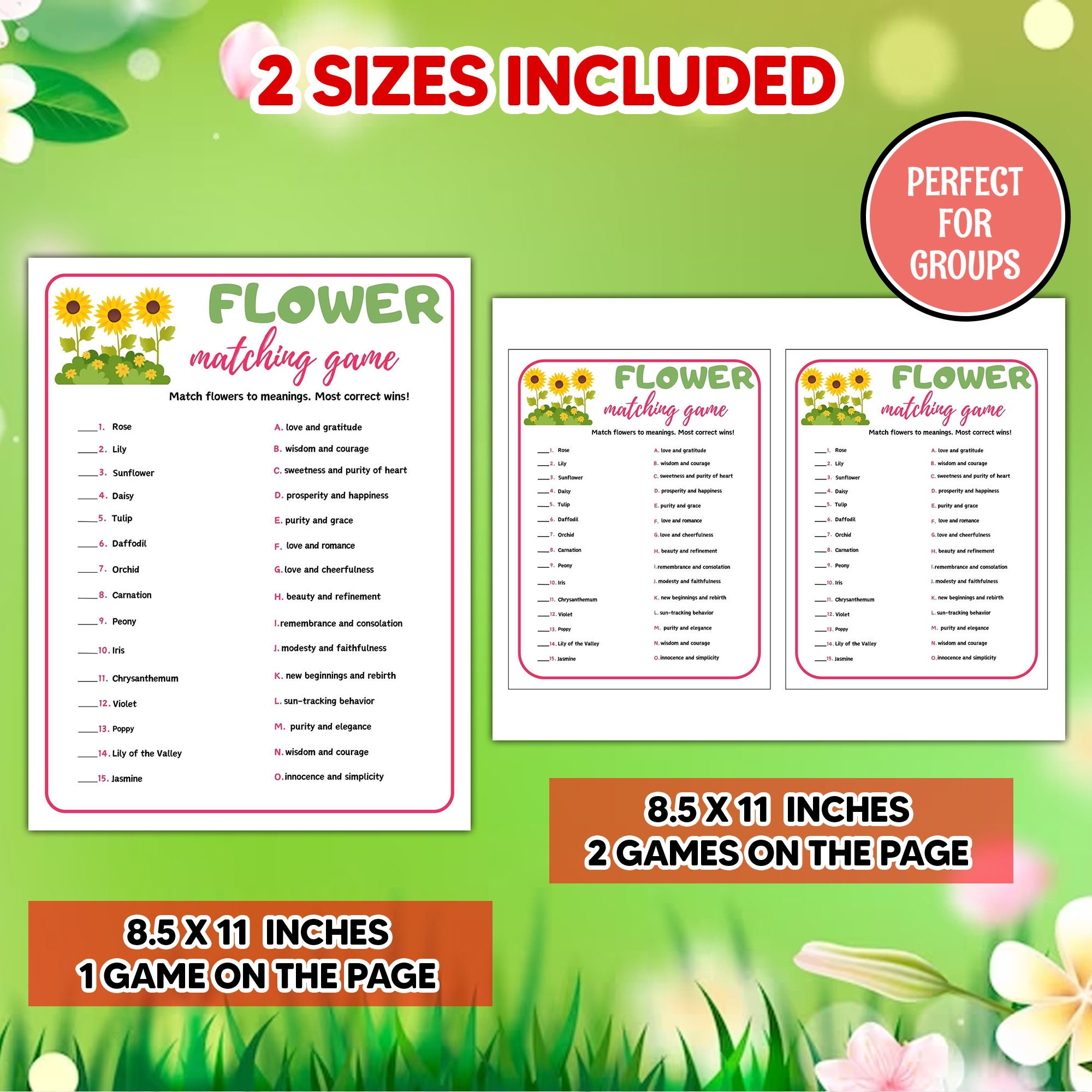 Spring Flower Matching Printable Game | Fun Spring Party Games | Spring ...