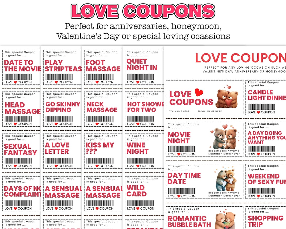 Love Coupons Book Printable Fun Love Coupons Template Editable Naughty ...