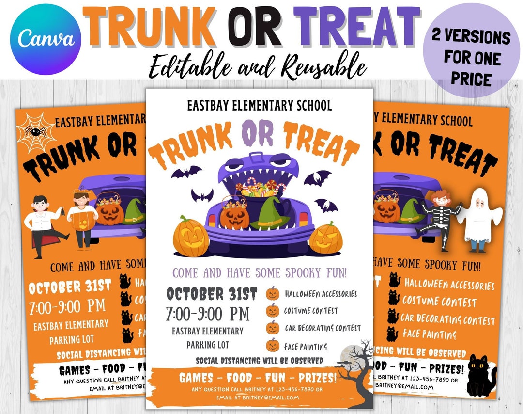 Editable Trunk or Treat Flyer, Halloween Party Invite, Trunk or Treat ...