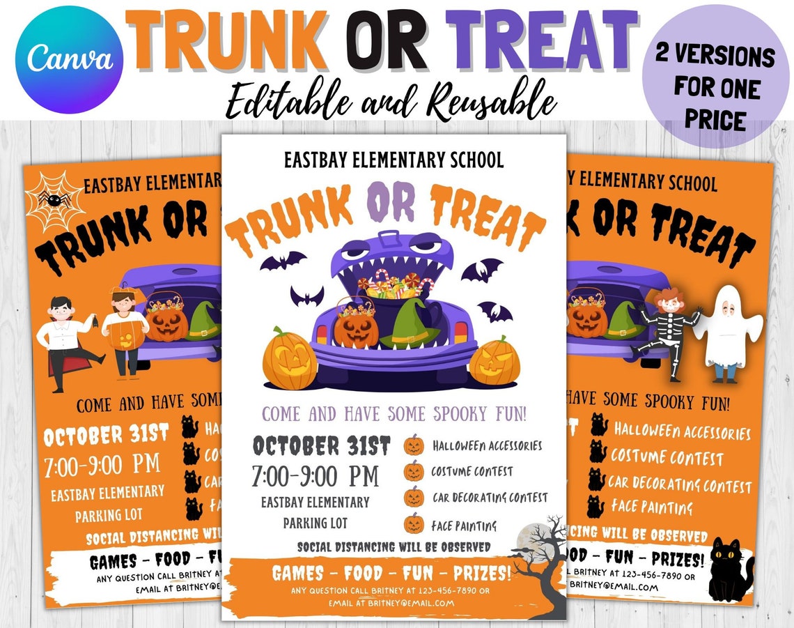 Editable Trunk or Treat Flyer, Halloween Invite (canva Template) - Etsy