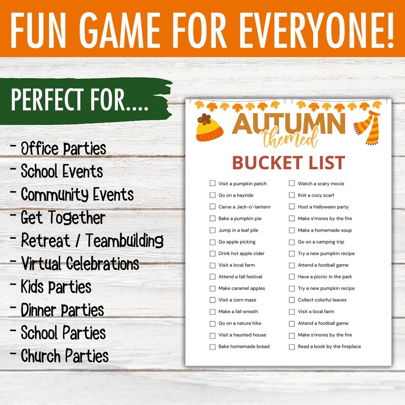 Autumn Bucket List Printable, Fall Bucket List Template, Editable Fall ...