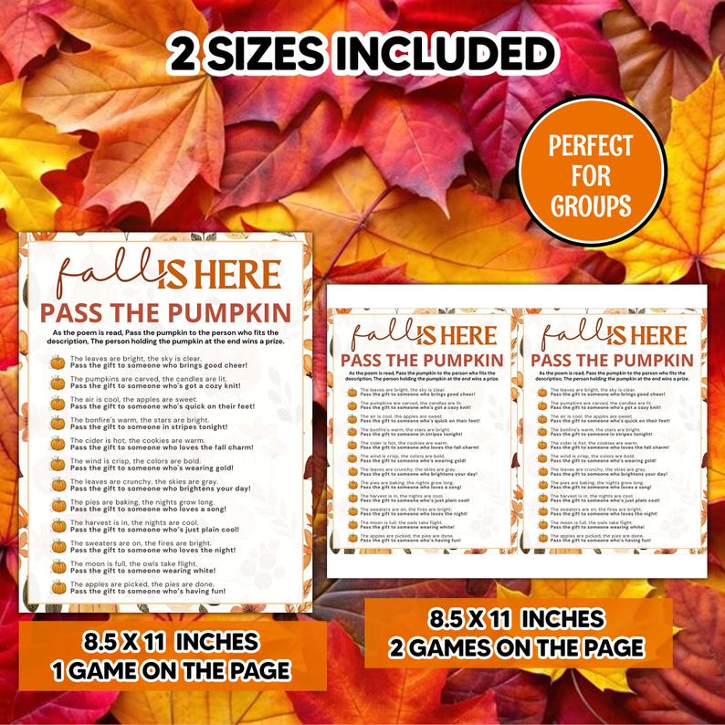 Fall Pass the Pumpkin Game | Printable Autumn Activity (digital ...