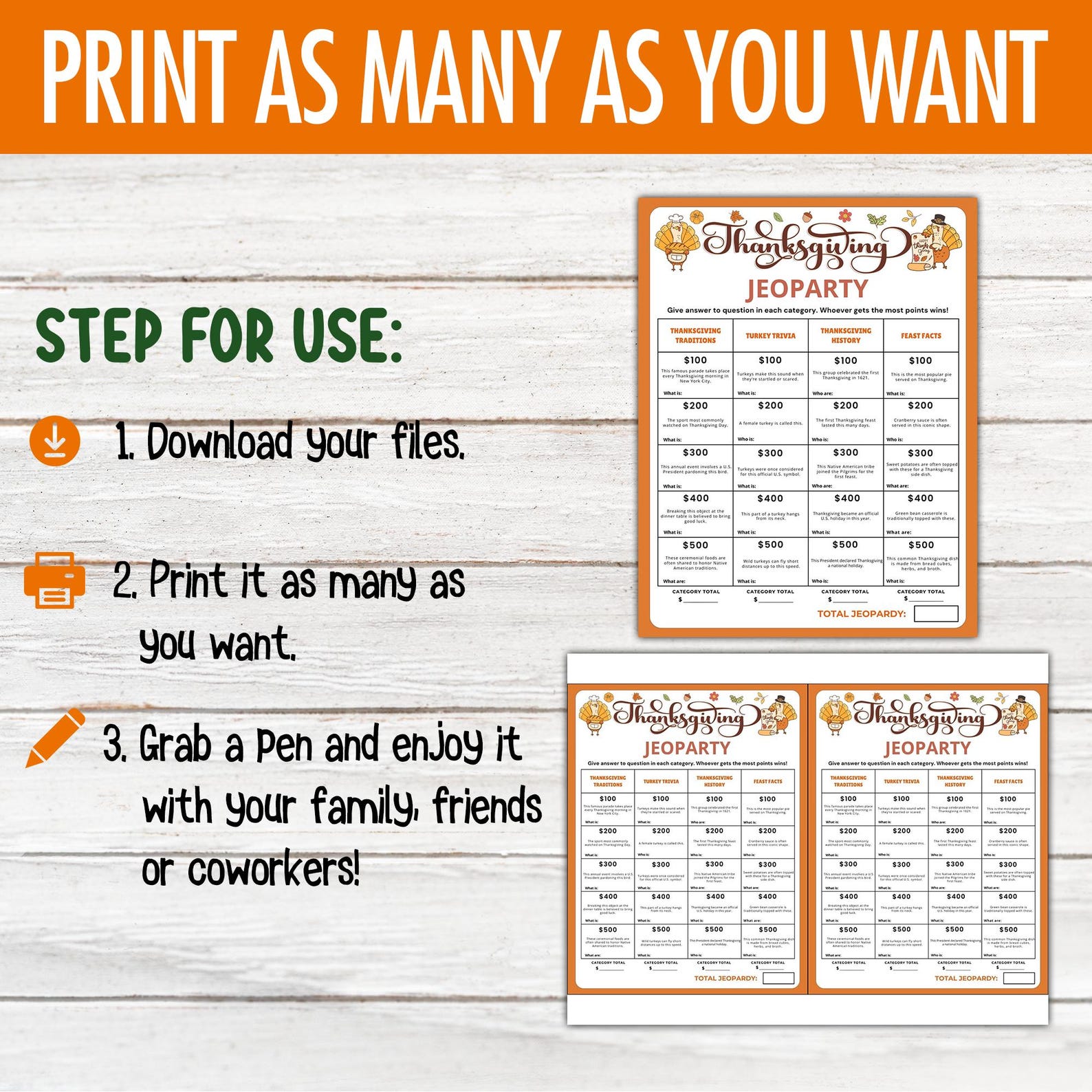 Thanksgiving Game Jeopardy, Printable Thanksgiving Trivia Game ...