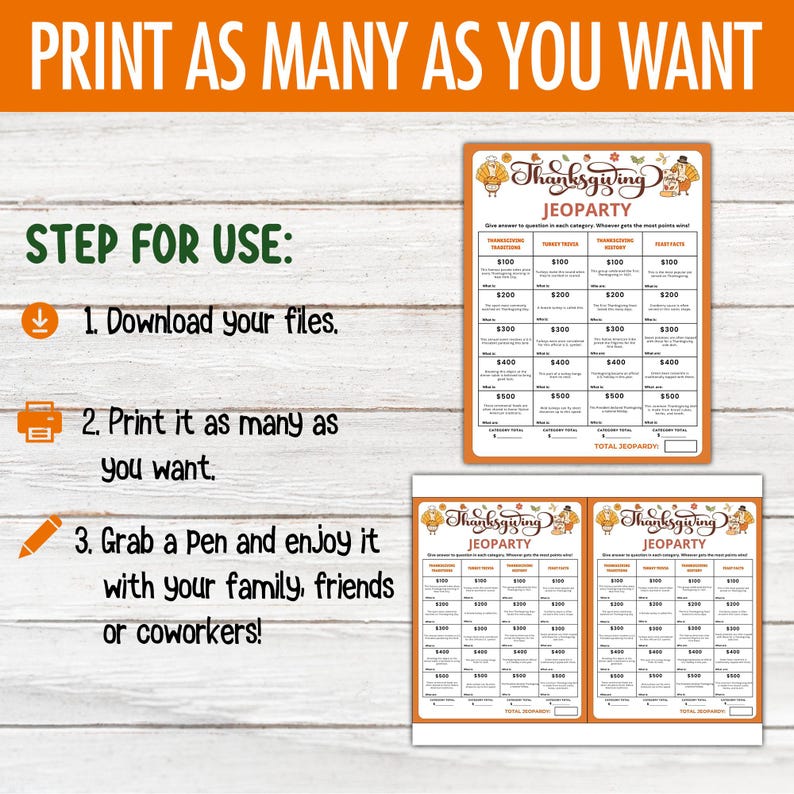 Thanksgiving Game Jeopardy, Printable Thanksgiving Trivia Game ...