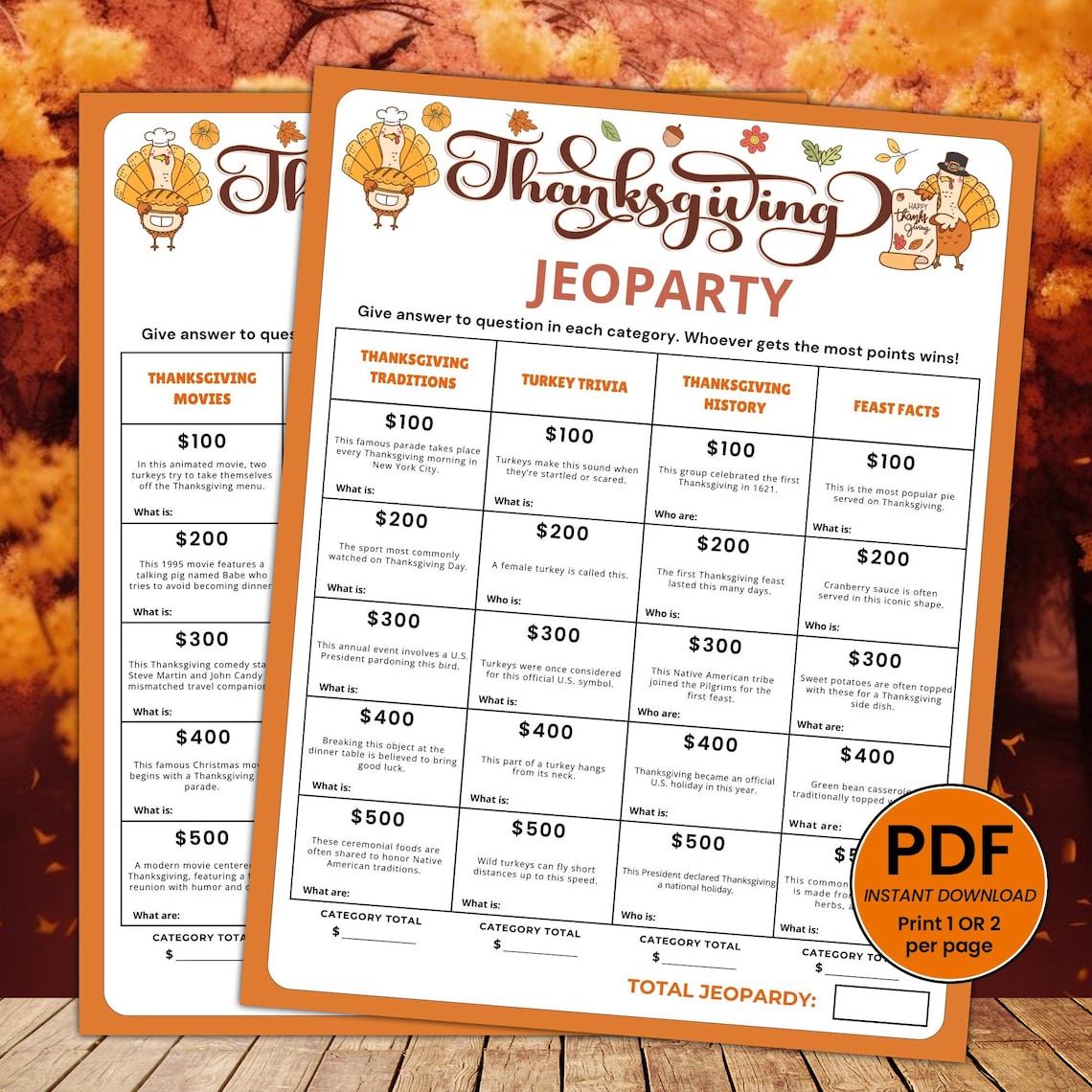Thanksgiving Game Jeopardy, Printable Thanksgiving Trivia Game ...