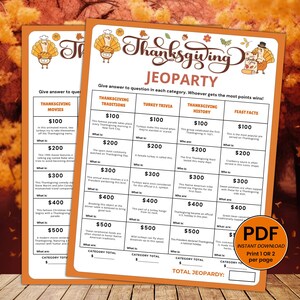 Thanksgiving Game Jeopardy, Printable Thanksgiving Trivia Game ...