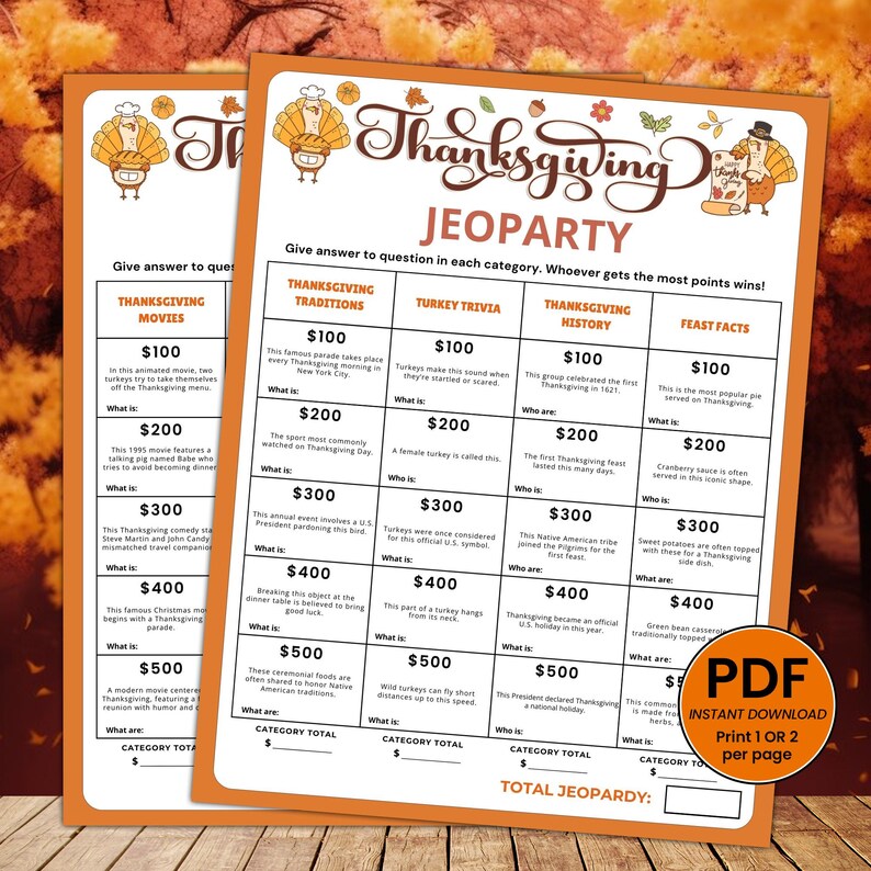 Thanksgiving Game Jeopardy, Printable Thanksgiving Trivia Game ...