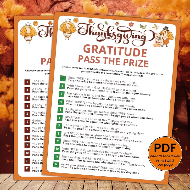 Thanksgiving Pass the Prize Game, Fall Family Activity (printable) - Etsy