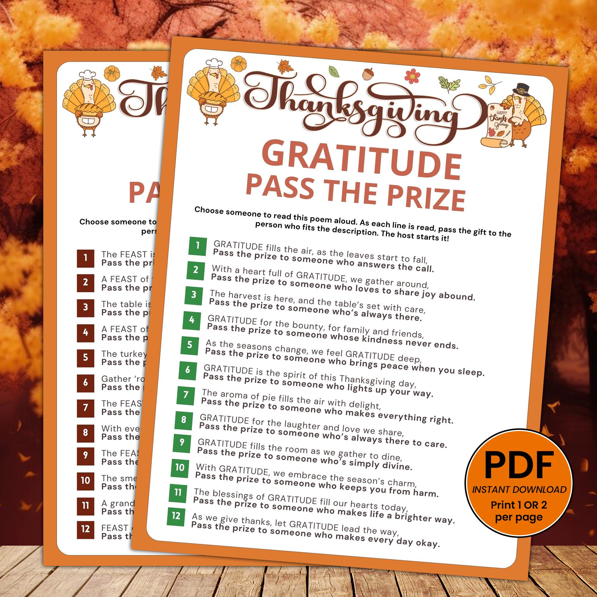 Thanksgiving Pass the Prize Game, Fall Family Activity (printable) - Etsy