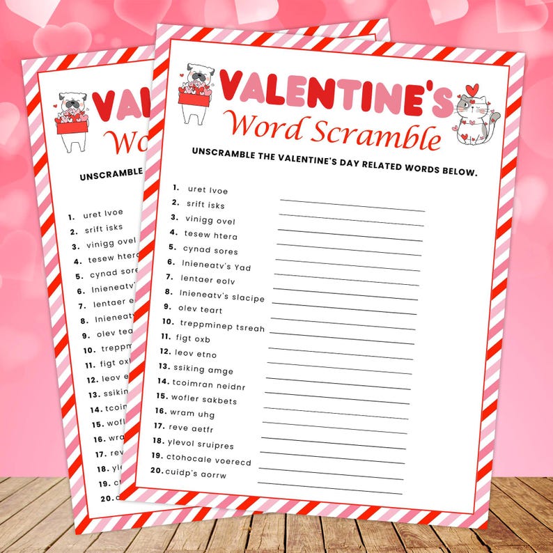 Valentines Day Word Scramble | Valentines Printable Games | Printable ...