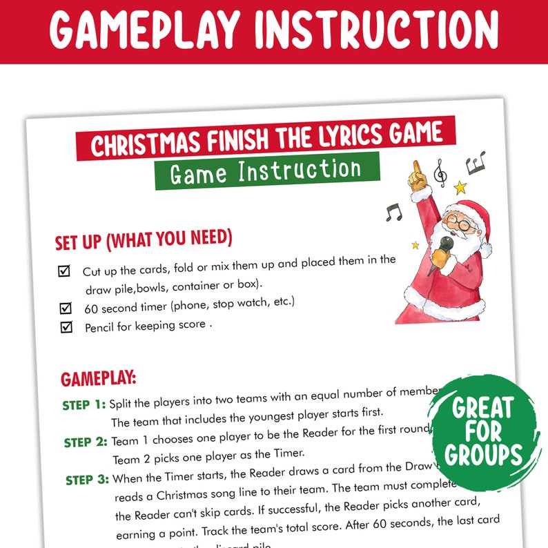 Christmas Carol Finish the Lyric Game, Printable Christmas Game, Finish ...