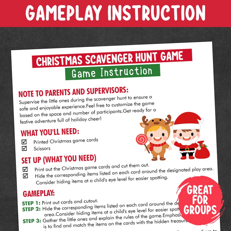 Christmas Scavenger Hunt for Young Kids, Indoor Treasure Hunt (digital ...