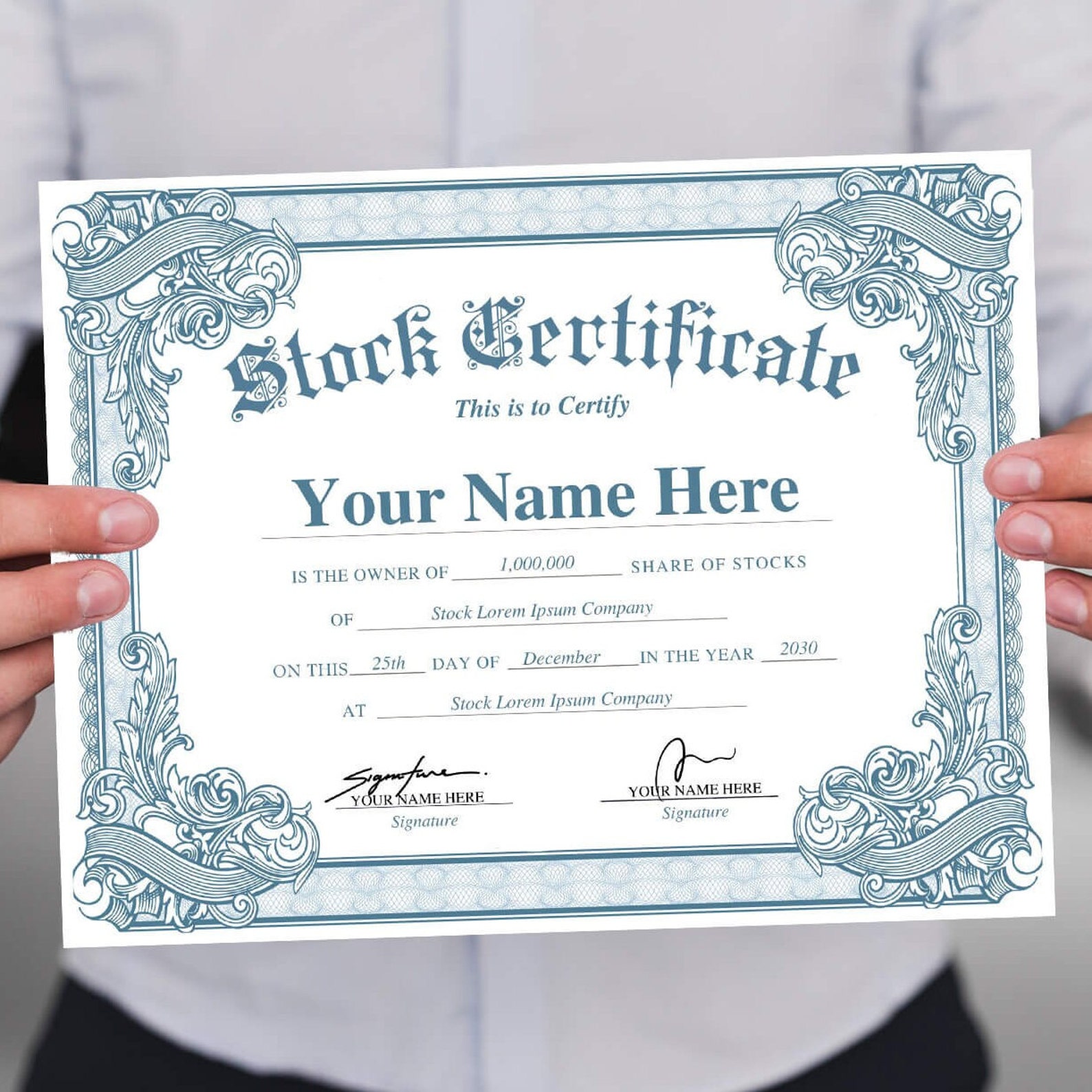Elegant Stock Certificate Template - Editable and Customizable - Etsy