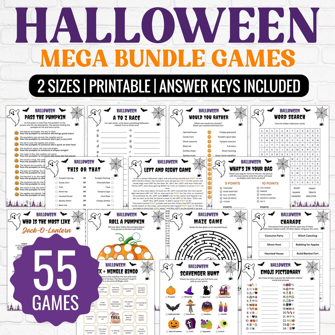 Halloween Printable Games for Kids Adults, Digital Download Halloween ...