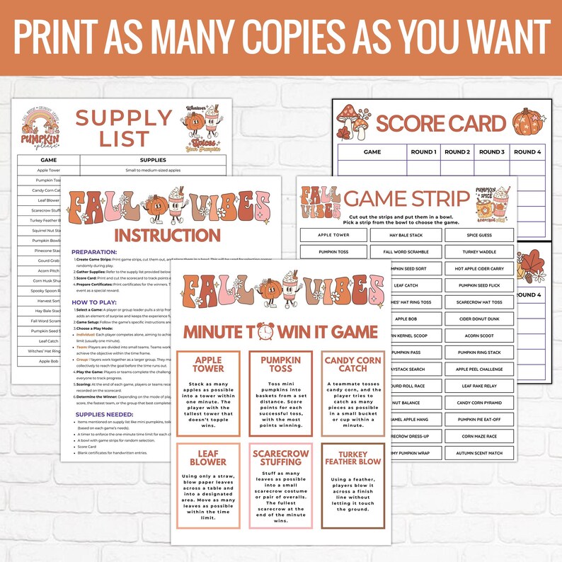 Fall Minute to Win It Games | Autumn Thanksgiving Party (printable) - Etsy