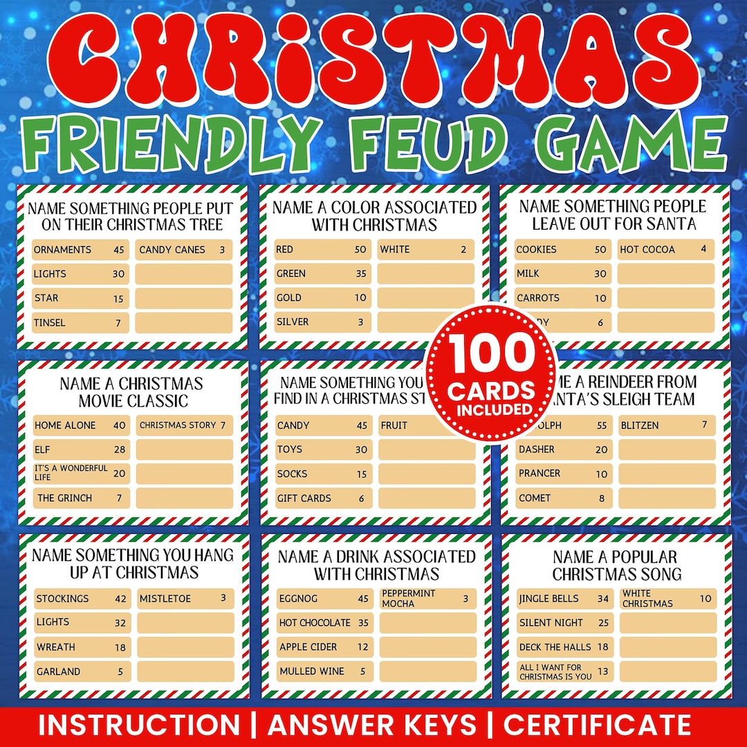 Christmas Friendly Feud Game, Printable Christmas Game, Christmas Party ...