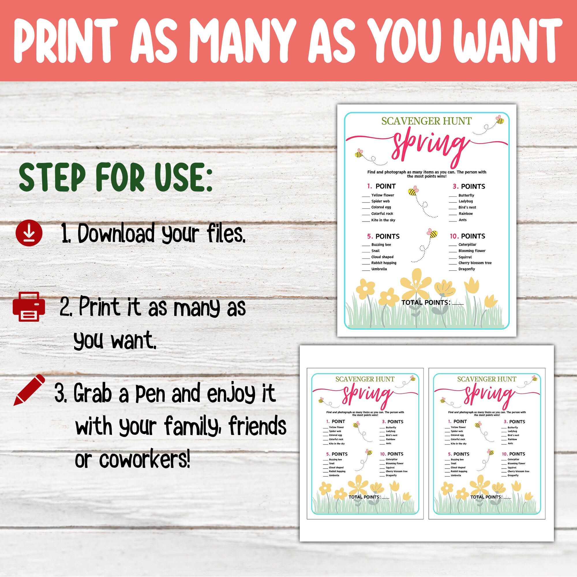 Spring Scavenger Hunt, Printable Spring Party Game for Kids & Adults ...