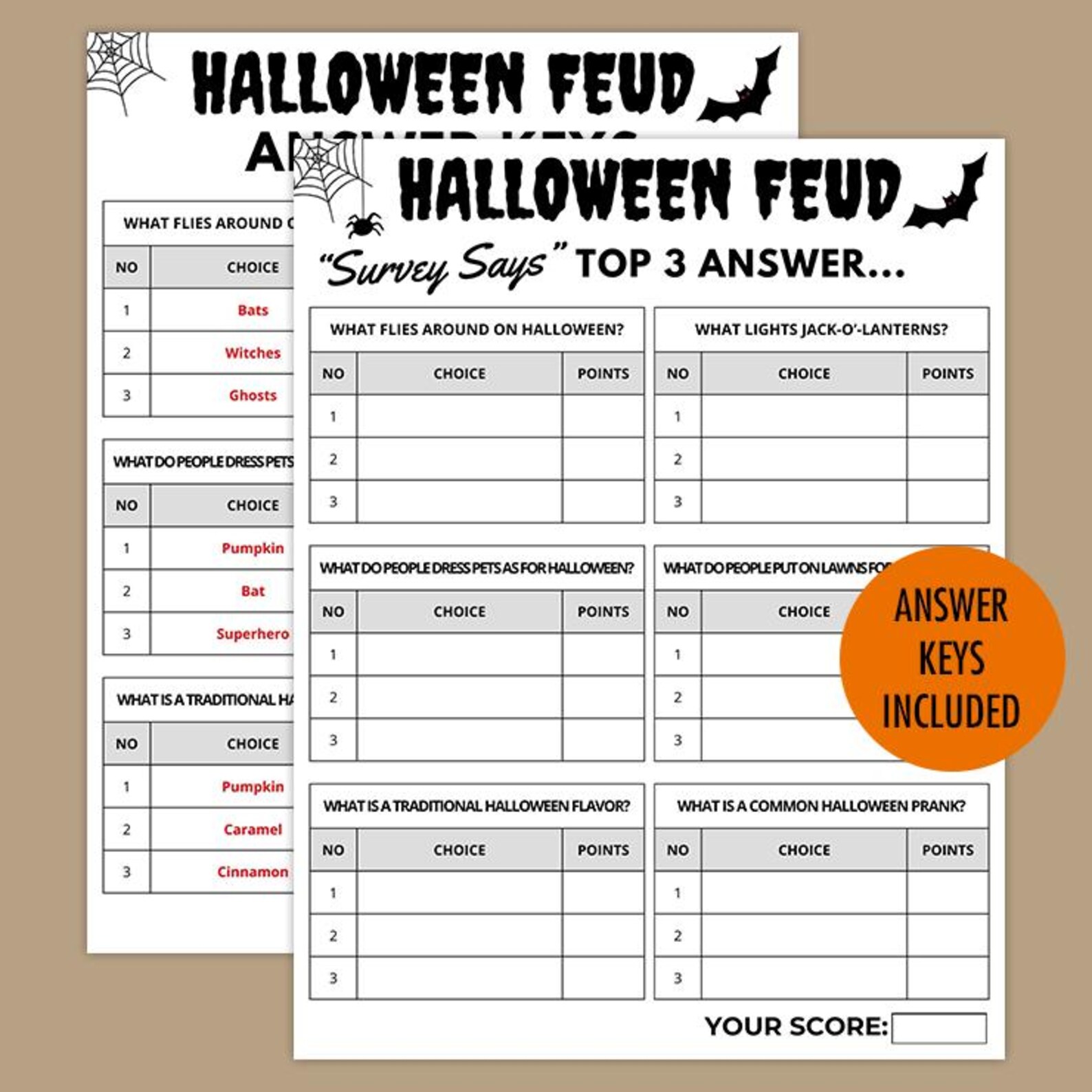 Halloween Friendly Feud Game, Halloween Party Game, Halloween Feud ...