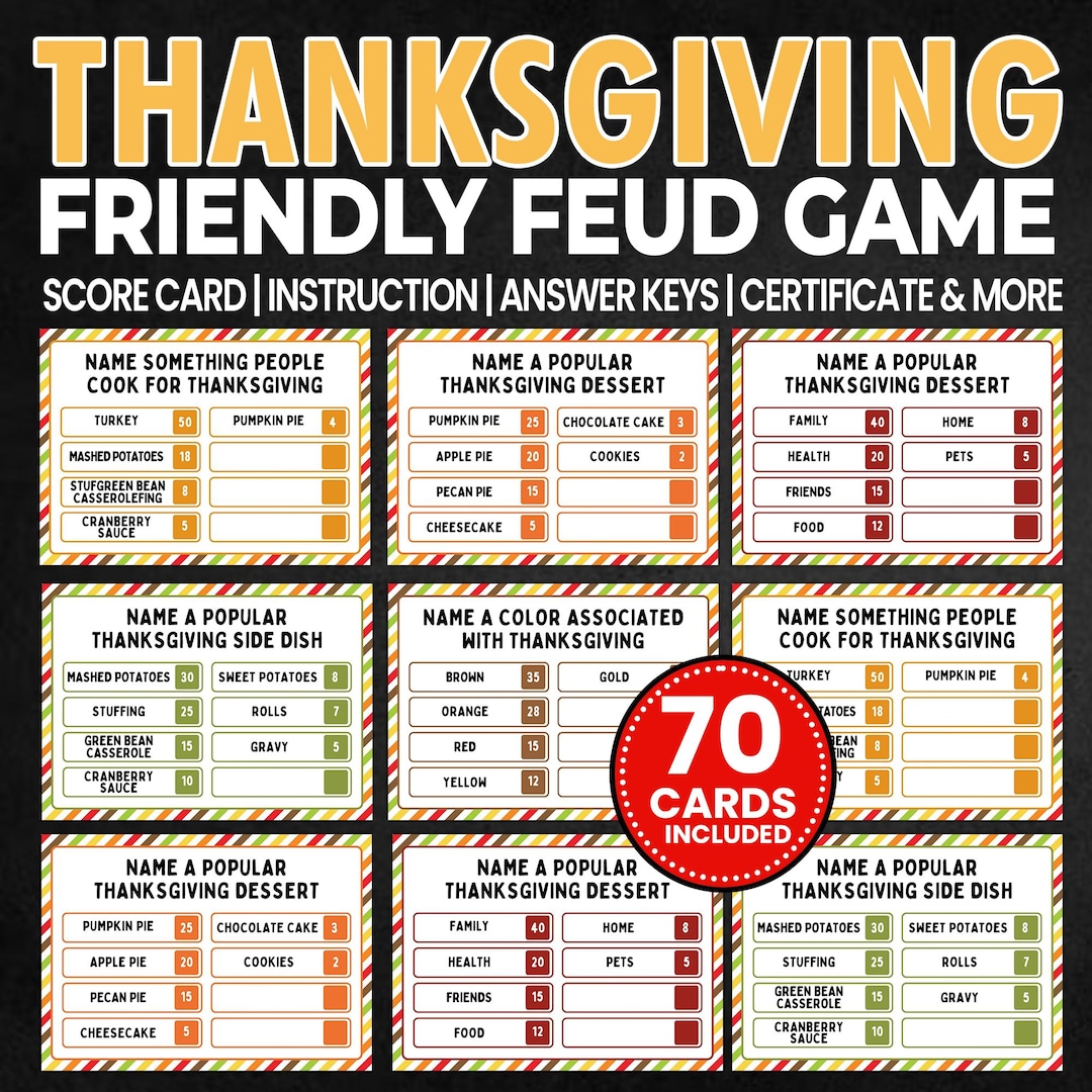 Thanksgiving Friendly Feud Game | Printable Thanksgiving Game ...