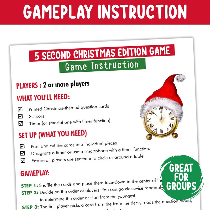 Christmas 5 Second Game, Party Trivia (printable) - Etsy