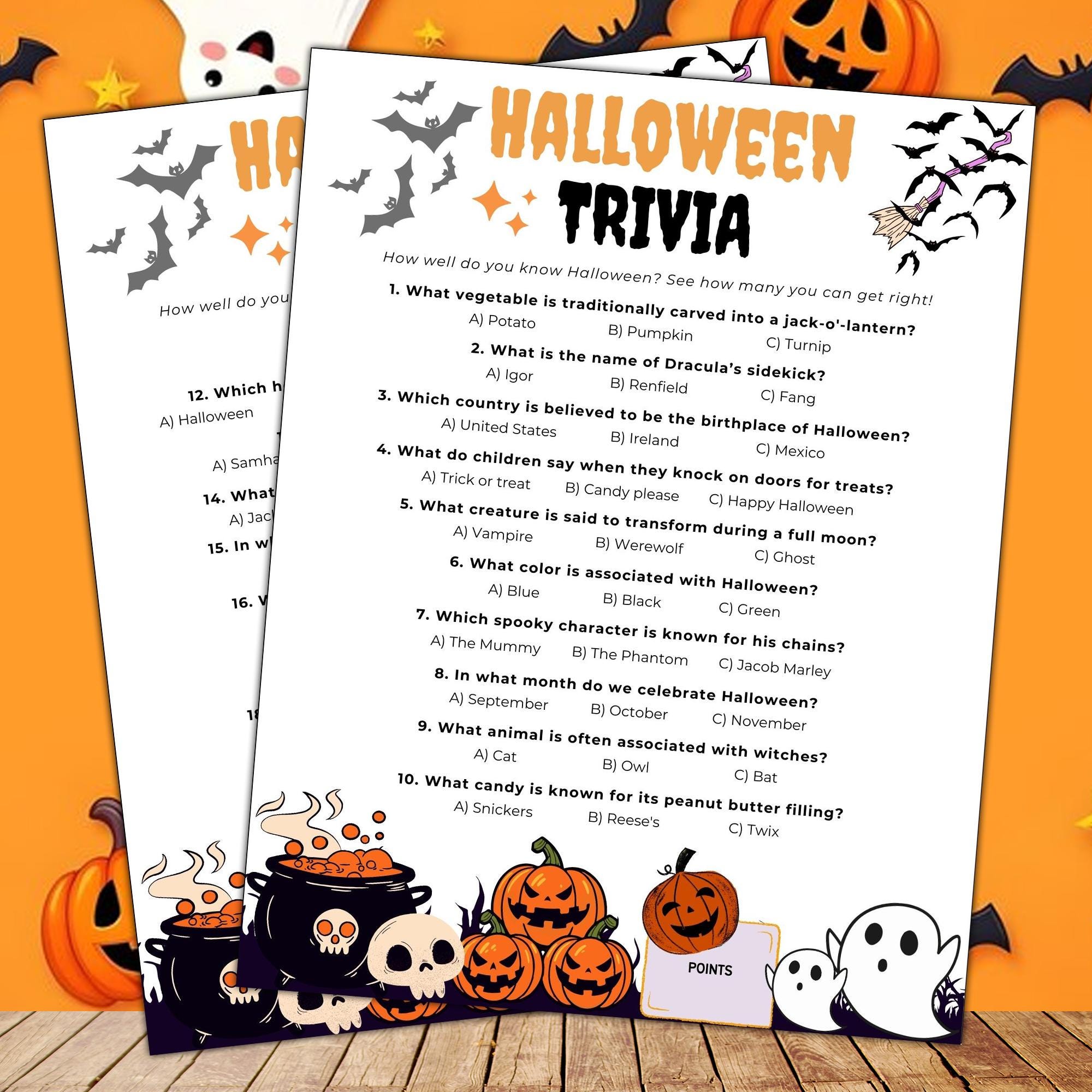 Halloween Trivia Game, Printable Quiz With Answers for a Family, Office ...