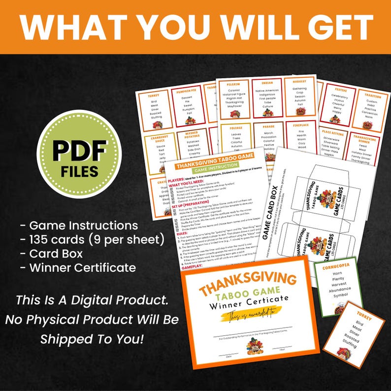 Thanksgiving Taboo Game Cards, Party Game, Printable Thanksgiving ...