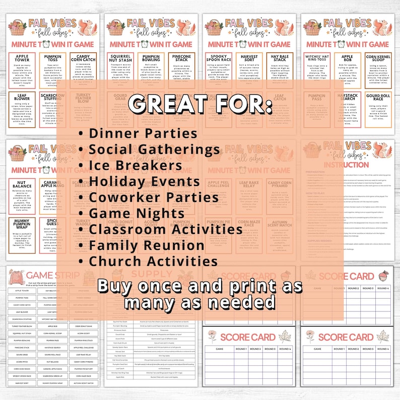 Fall Minute To Win It Games, Thanksgiving, Autumn Party (Printable ...