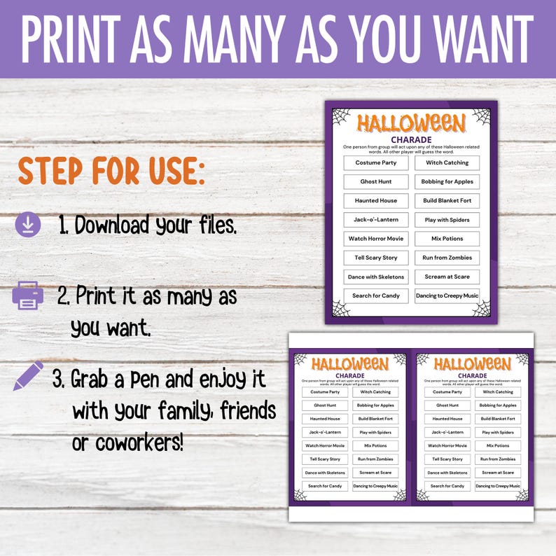 Halloween Charades Game, Printable Party Game (digital Download) - Etsy